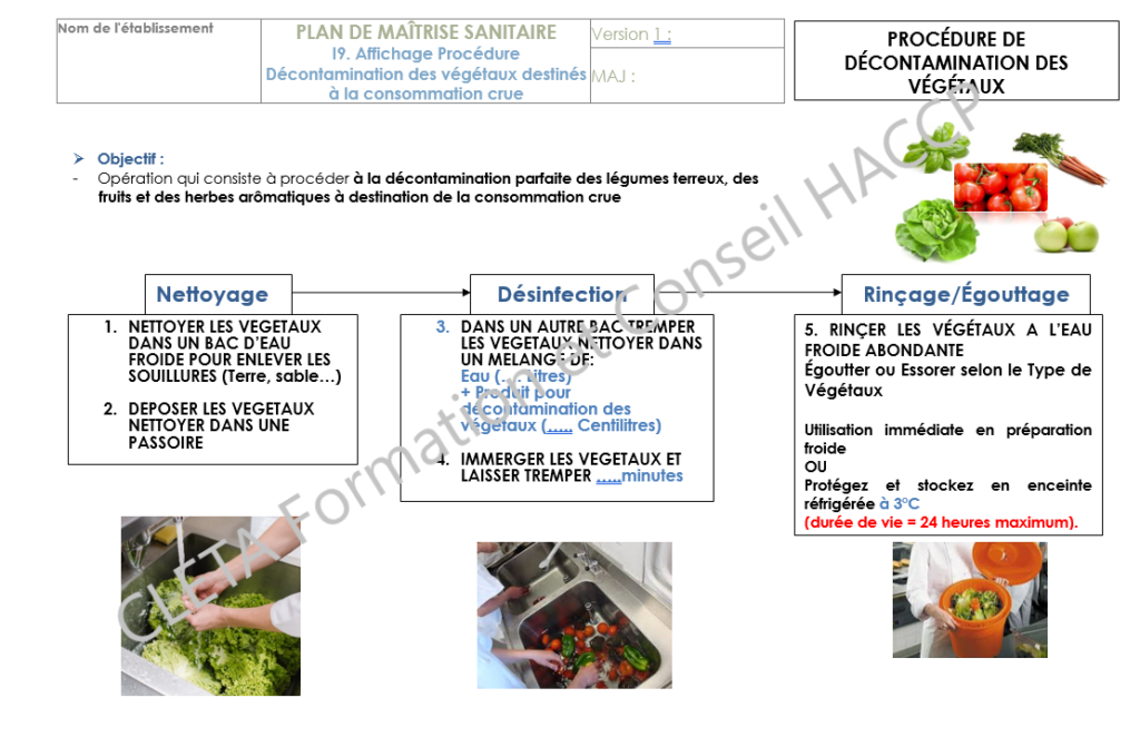 Fiche PMS HACCP I9. AFFICHAGE Procédure Décontamination végétaux